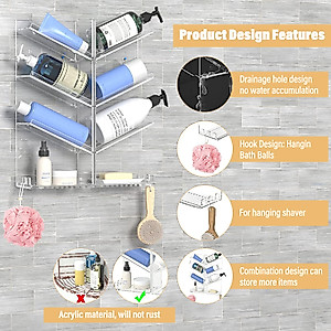 OSTTRPO Acrylic shower organizer, Clear Shower Organizer Caddy Wall Mounted, with Suction Cup No Drilling, Set of 2 (14.1x5.7x3.3 inches)