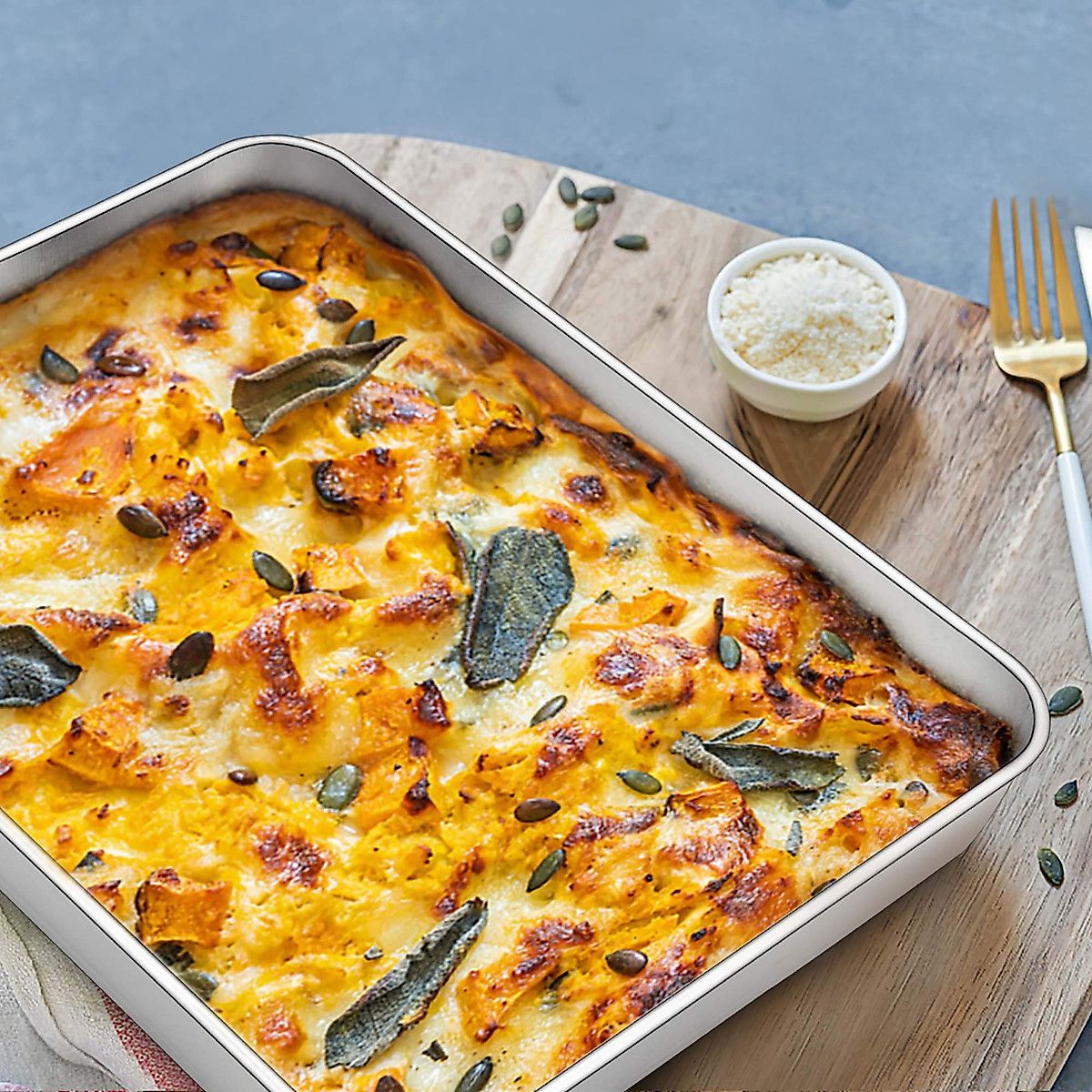 TeamFar Lasagna Pan(3 Pan & 3 Lids), 12⅖” & 10¼” & 9⅖” Cake Pan with Lids, Rectangular Baking Pan Stainless Steel Bakeware Set for Lasagna Cake Brownie, Healthy & Sturdy, Dishwasher Safe