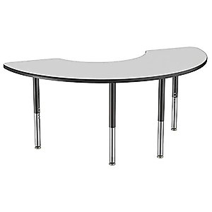 Factory Direct Partners 10076-GYBK Mobile Half Moon Activity School and Office Table (36" x 72"), Super Legs with Glides and Casters, Adjustable Height19-30" - Gray Top and Black Edge