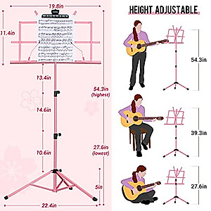 CAHAYA Sheet Music Stand Folding Music Stand Portable with Carrying Bag for Books Notes Pink CY0204-1