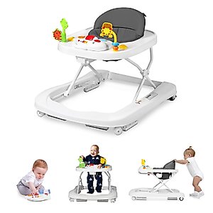 TODEFULL Foldable Baby Walker, 3 in 1 Baby Activity Center for Boys Girls, Toddler Walker w/Adjustable Height Speed, Learning-Seated & Walk-Behind, Infant Walker for 6-12 Months, Music Toys, Grey