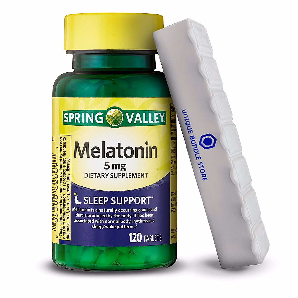 Unique Bundle Store Spring Valley, Melatonin 5mg, Sleep Health Dietary Supplement Tablets, Melatonin 5 mg, 120 Count + 7 Day Pill Organizer Included (Pack of 1)