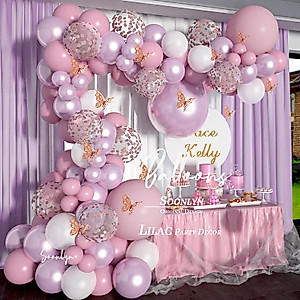 Soonlyn Baby Shower Decorations for Girl 140 Pcs Pink Balloon Garland Butterfly Stickers 18 In 12 In 10 In 5 In Lilac Purple Chrome Rose Gold Confetti Balloon Arch Kit for Girl Birthday Party