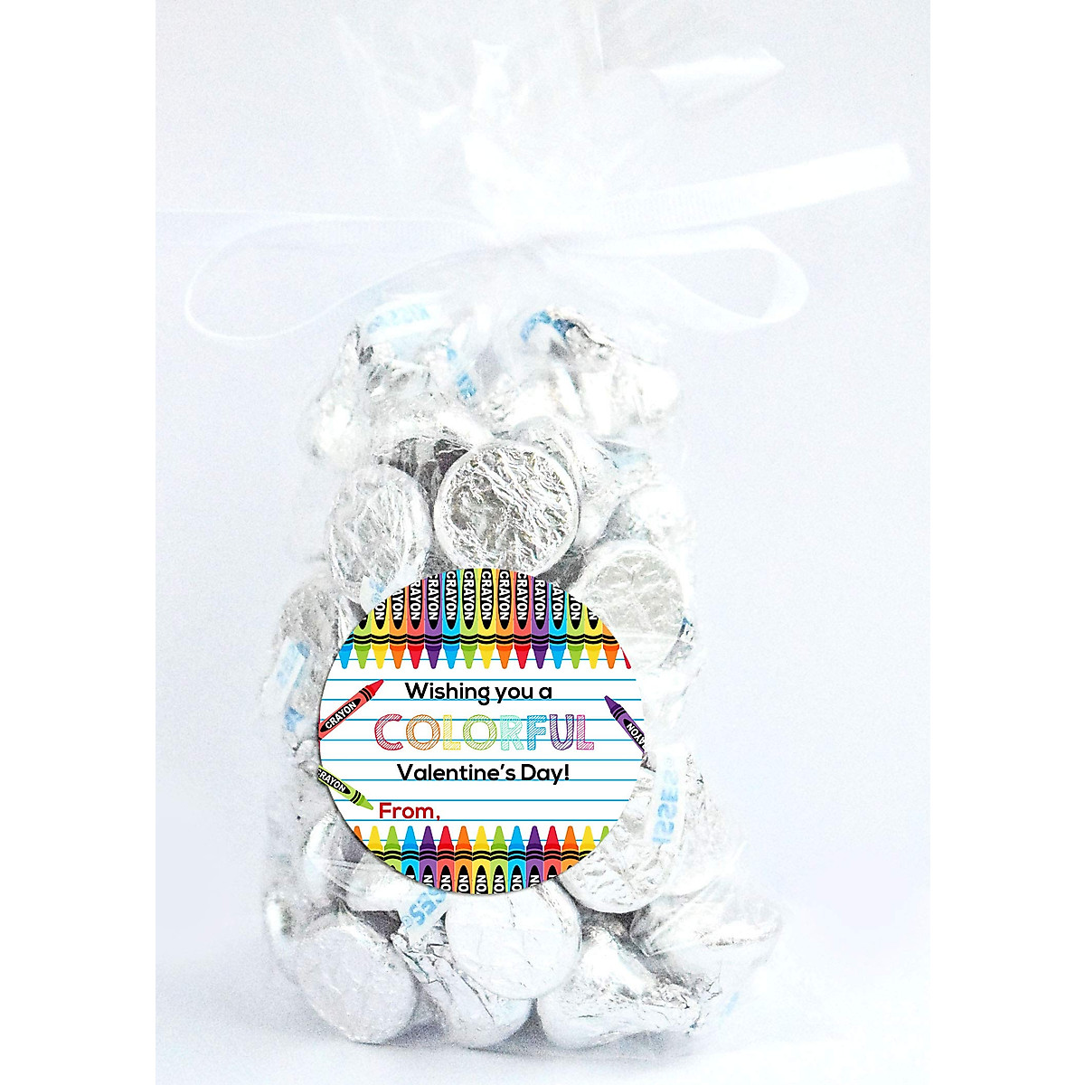 Colorful Crayon Valentine Party Favor Sticker Labels, 40 2" Party Circle Stickers by AmandaCreation, Great for Classroom Valentines, Envelope Seals, Gifts & Treats