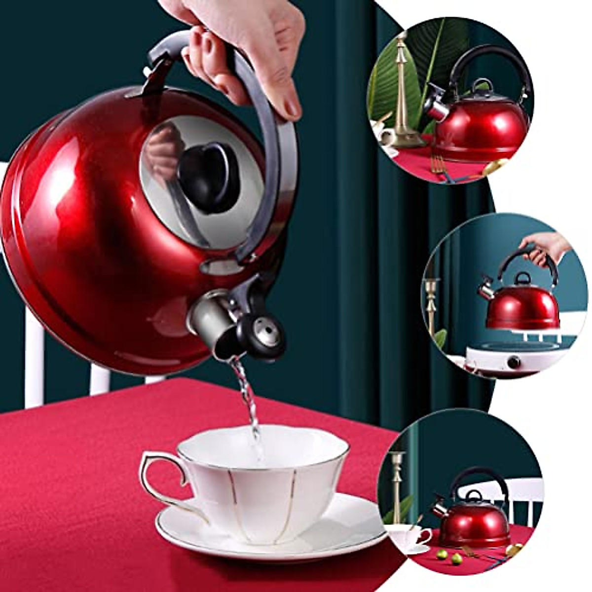 Cabilock Tea Kettle Electric 3L Stainless Steel Tea Kettle Whistling Kettle Sound Water Kettle Stovetop Teapot Boiling Kettle Water Boiler for Gas Stove Stovetop Pour Over Coffee Kettle