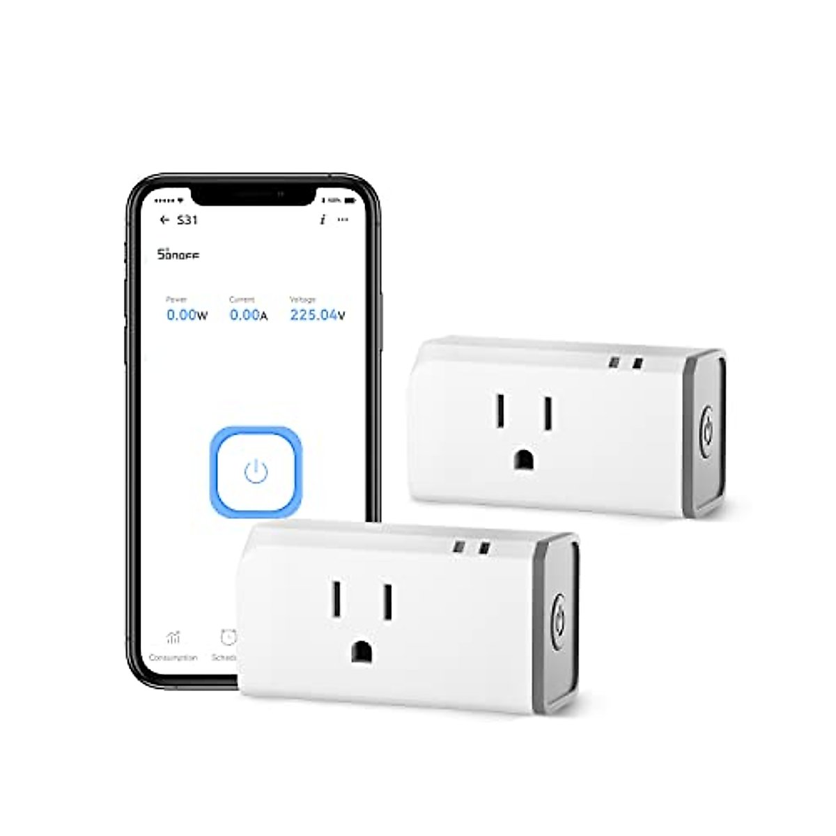 SONOFF S31 WiFi Smart Plug with Energy Monitoring, 15A Smart Outlet Socket ETL Certified, Work with Alexa & Google Home Assistant, IFTTT Supporting, 2.4 Ghz Wi-Fi Only 2-Pack