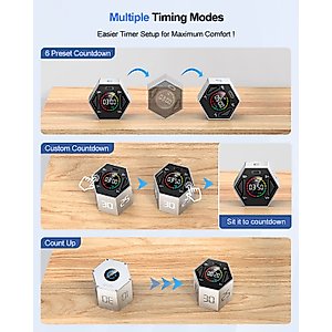 Ticktime Pro Pomodoro Timer, Productivity Cube Timer, Magnetic Flip Timer, Pause & Resume, Mute, Vibrate & Adjustable Sound Alert, for Task, Work, ADHD, 1/3/5/8/10/15min & Custom Countdown, Purple