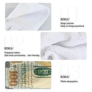 100 Dollar Bill Printed Hanging Kitchen Towels 2 Pieces Absorbent Tie Towel Dish Cloth Soft Hand Towel Tea Bar Towels for Bathroom Restroom Home Decor
