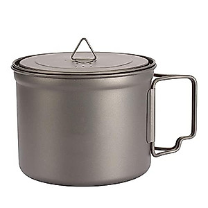 JAHH Outdoor Camping Titanium Cup 1100ml Ultralight Titanium Pot with Cover and Folded Handle
