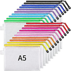 JARLINK 20 Pack 10 Colors Zipper Mesh Document Pouch, 6x9 Inch/A5, Plastic Water-Resistant File Bags, for School Office Supplies, Cosmetics Travel Storage, Assorted Color