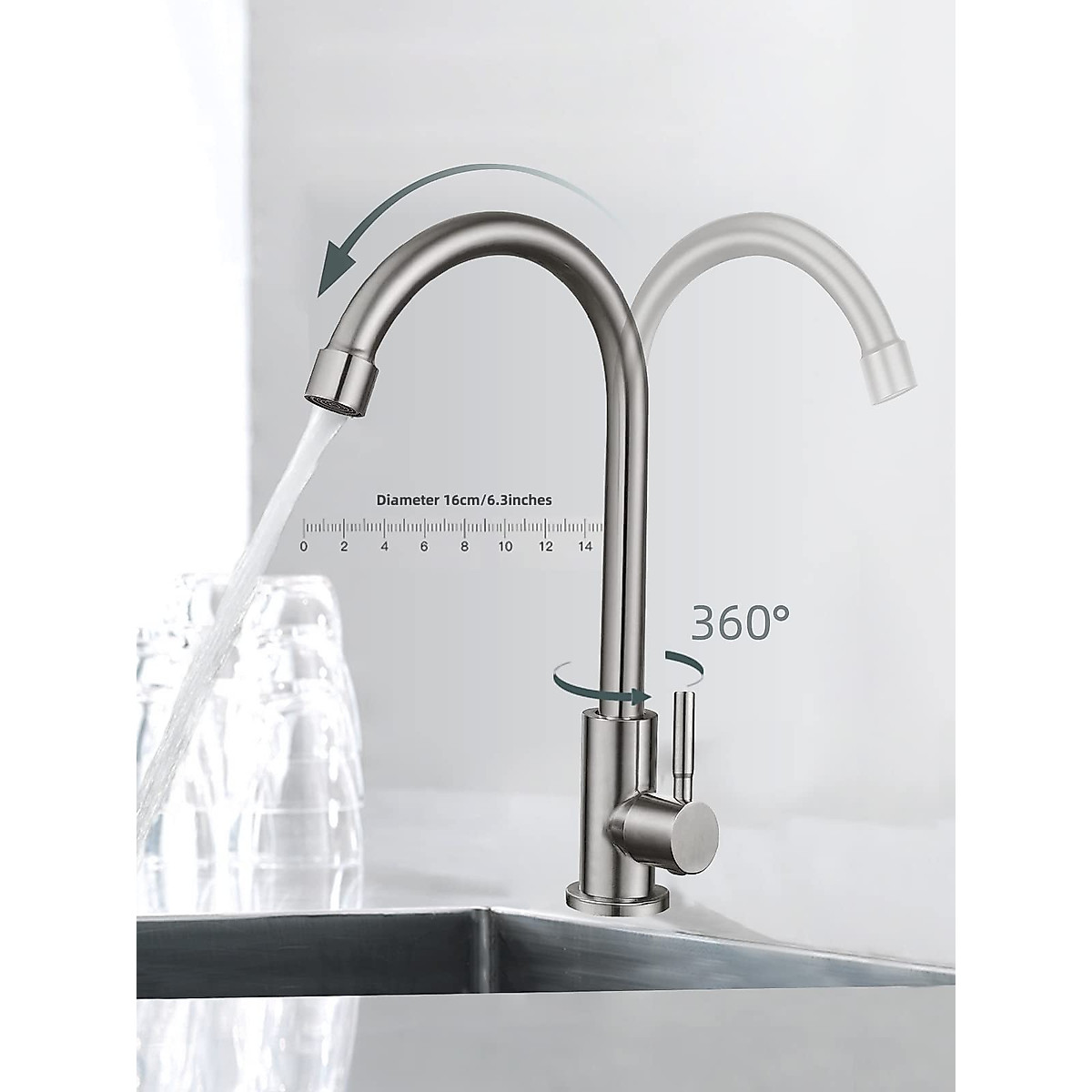 Cold Water Only Faucet SUS304 Stainless Steel Faucet for Kitchen Sink