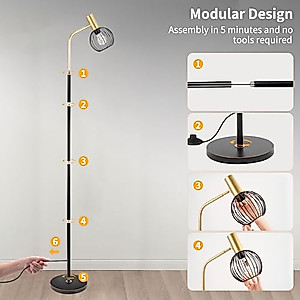 Duheypo Industrial Floor Lamp, Standing Lamp Farmhouse Floor Lamp with Foot Switch, Rustic Floor Lamps for Living Room Bedroom Office Dining Room, Black