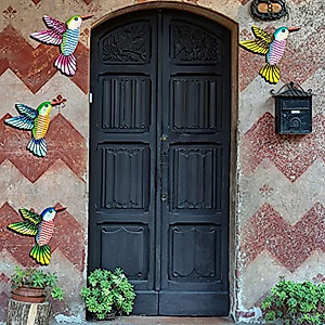 Cruis Cuka Metal Wall Art Garden Decor Mini Cute Hummingbird Wall Sculpture Fence Decorations for Outside 5.3 * 4.7" - Set of 4