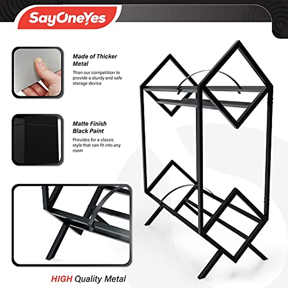 SAYONEYES Vinyl Record Storage – Mate Black Vinyl Record Holder 160 to 200 LP Capacity - Durable Metal Two Tier Record Holder for Albums, Books, Magazine and Office Files