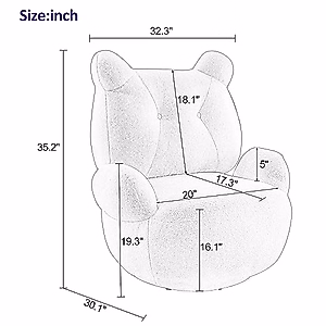 PIRIK 360° Swivel Accent Chair Teddy Short Plush Recliner Chair Particle Velvet Vanity Chair Armchair Swivel Barrel Chair Comfy Cute Chair for Living Room, Hotel, Bedroom, Office, Lounge (White)