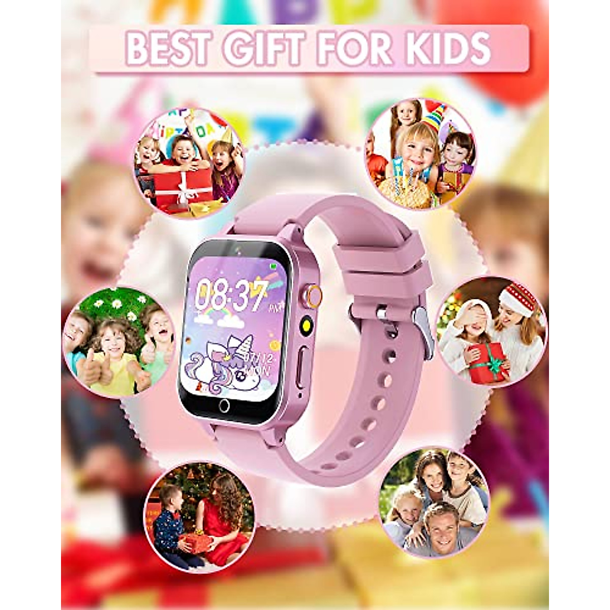 Smart Watch for Kids with Video Camera Music Player Educational Birthday Gifts for 6 7 8 9 10 11 12 Year Old Boys (Pink)