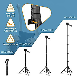 UBeesize 67" Extendable Phone Tripod, Detachable Cell Phone Tripod for Live Stream, Video Recording, Photography, Compatible with Cellphones/Camera/Projector/GoPro/Ring Light