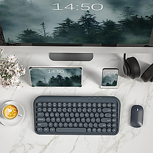 Wireless Bluetooth Keyboard, 2.4GHz Typewriter Retro Keyboard, 84 Keys Portable Office Computer Keyboard with 2xAA Batteries and Cute Floated Round Keycaps for Windows Android PC Laptop Mac iPad, Gray