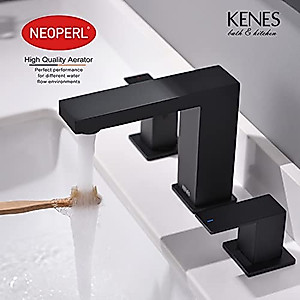 KENES Black Widespread Bathroom Faucet Matte Black 3 Hole Bathroom Sink Faucet 8-Inch, 2 Handle Bathroom Faucet Vanity Faucet with Lead-Free Supply Hose, KE-9050-2