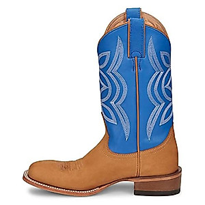 JUSTIN Boots Women's Hayes Tan 11` Blue Square Toe Boot Tan 7.5 B