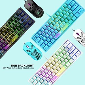 60% Gaming Keyboard and Mouse Combo Duble Color Keycaps Samll RGB Backlight Mechanical Feeling and Mechanical RGB 6400 DPI Honeycomb Optical Mouse,Gaming Mouse pad for Gamers and Typists