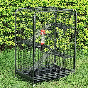 Yaheetech 37-inch Metal Ferret Chinchilla Cage Indoor Outdoor Small Animals Hutch w/ 2 Front Doors/Feeder/Wheels for Squirrel,Black