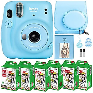 Fujifilm Instax Mini 11 Camera with Fujifilm Instant Mini Film (60 Sheets) Bundle with Deals Number One Accessories Including Carrying Case, Selfie Lens, Photo Album, Stickers (Sky Blue)