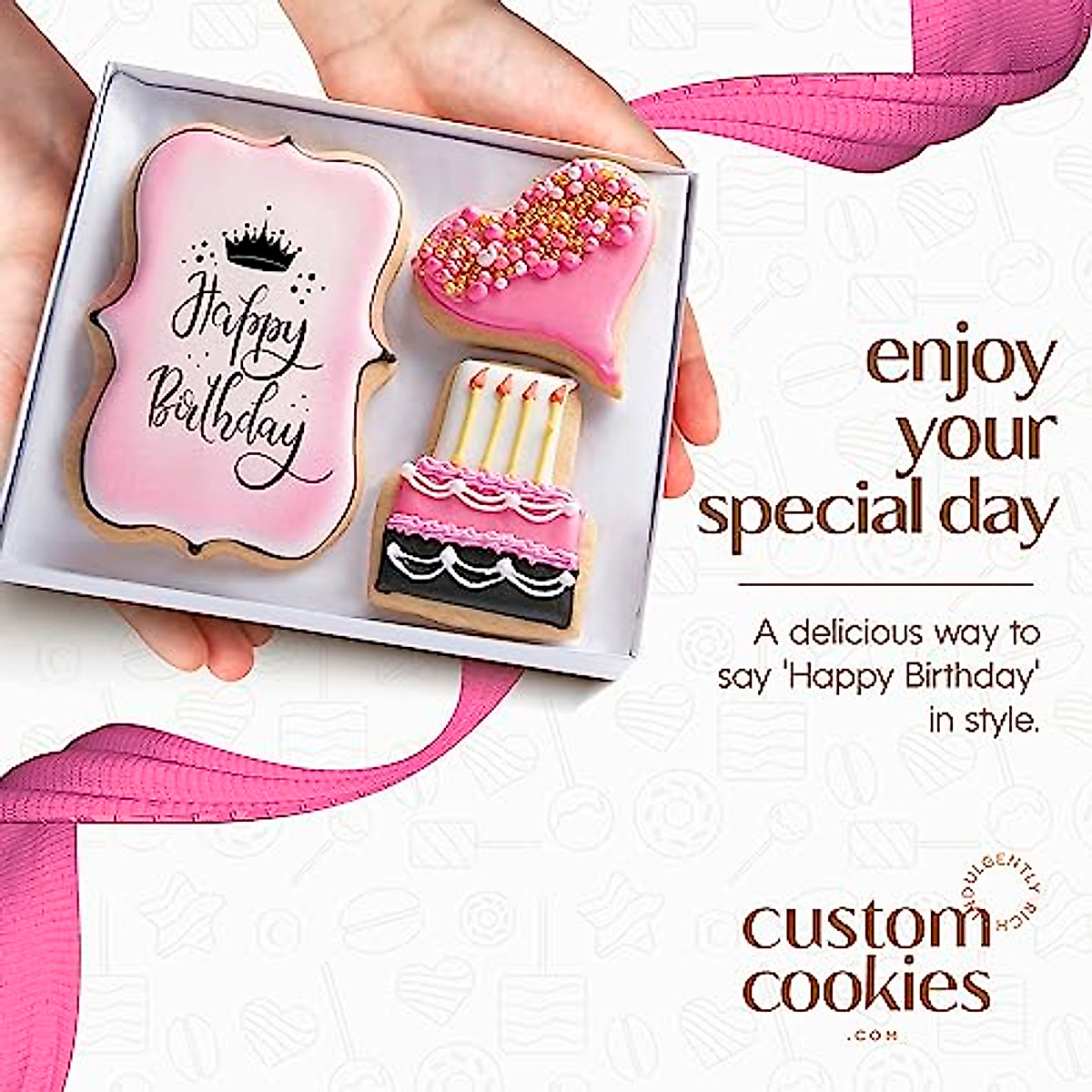 Custom Birthday Sugar Cookies in Gift Box - Kosher, Hand Decorated Treats for Women