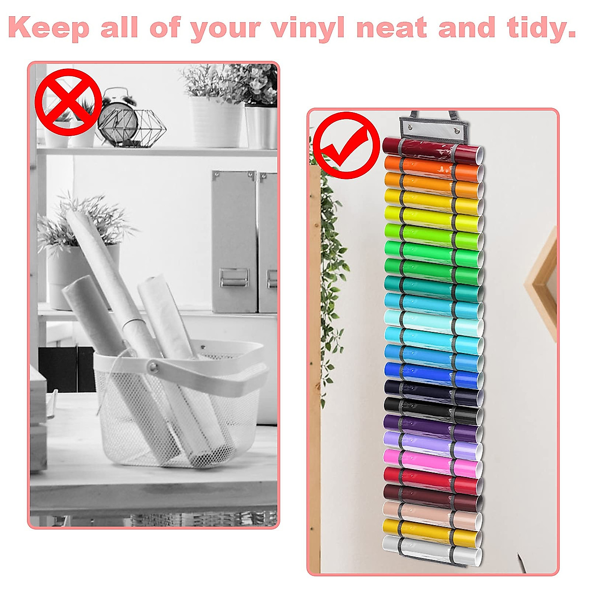 Coitak Vinyl Roll Holder, Vinyl Storage Organizer with 24 Compartments, Craft Vinyl Storage Rack, Gift Wrap Organizer, Gray