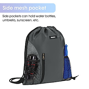 WANDF Drawstring Backpack Sports Gym Sackpack with Mesh Pockets Water Resistant String Bag for Women Men (Grey)