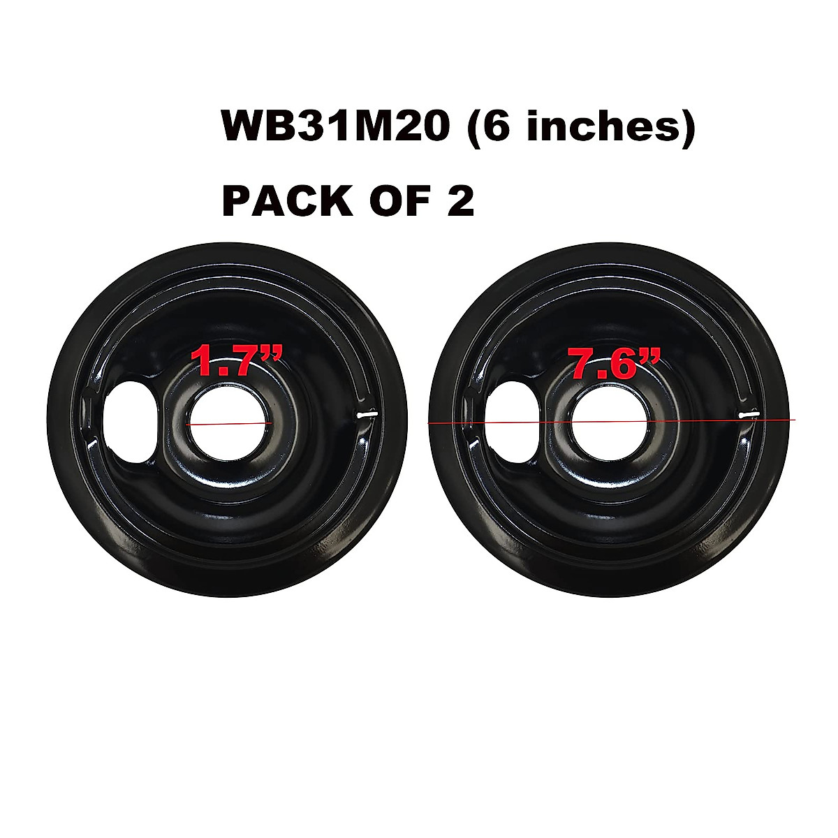 WB31M19 and WB31M20 Range Cooktop Porcelain Drip Pans Replacement Set Compatible with GE Hotpoint Kenmore Range with Locking Slot - Includes 2 6-Inch and 2 8-Inch Pans, 4 Pack, Black