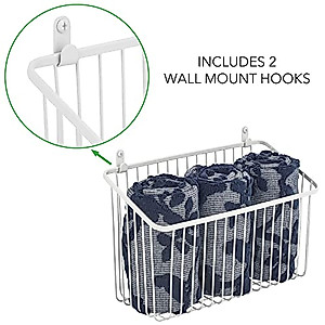 mDesign Small Metal Wire Wall Mounted Storage Organizer Basket Bin for Hanging in Kitchen, Garage, Entryway, Mudroom, Bedroom, Bathroom, Laundry Room - Unity Collection - 2 Pack - White
