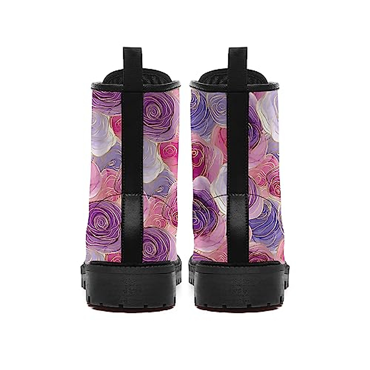ipodry Boots for Women Alcohol Ink Floral Flower Pink Purple Rose Print Combat Boots Hiking Shoes Gifts for Woman Lady,US Size 9 Men/10.5 Women
