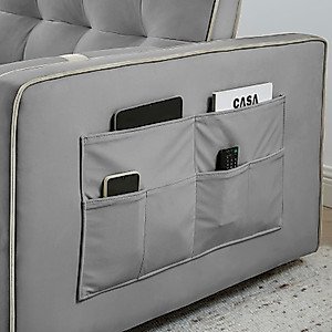 AUGOP 3 in 1 Convertible Sleeper Couch Bed,Modern Pullout Couch Pull Out Bed,Adjustable Backrest,Two Cylindrical Pillows,Multi-Pockets,Loveseat Futon Sofa for Living Room Furniture (Grey, Style A)
