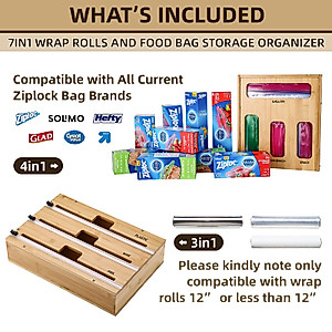 Oirboeus Ziplock Bag storage Organizer Foil and Plastic Wrap Organizer Dispenser with Cutter plastic bag organizer Organization and Storage for Kitchen Drawer Dispenser for Gallon Quart Snack Sandwich