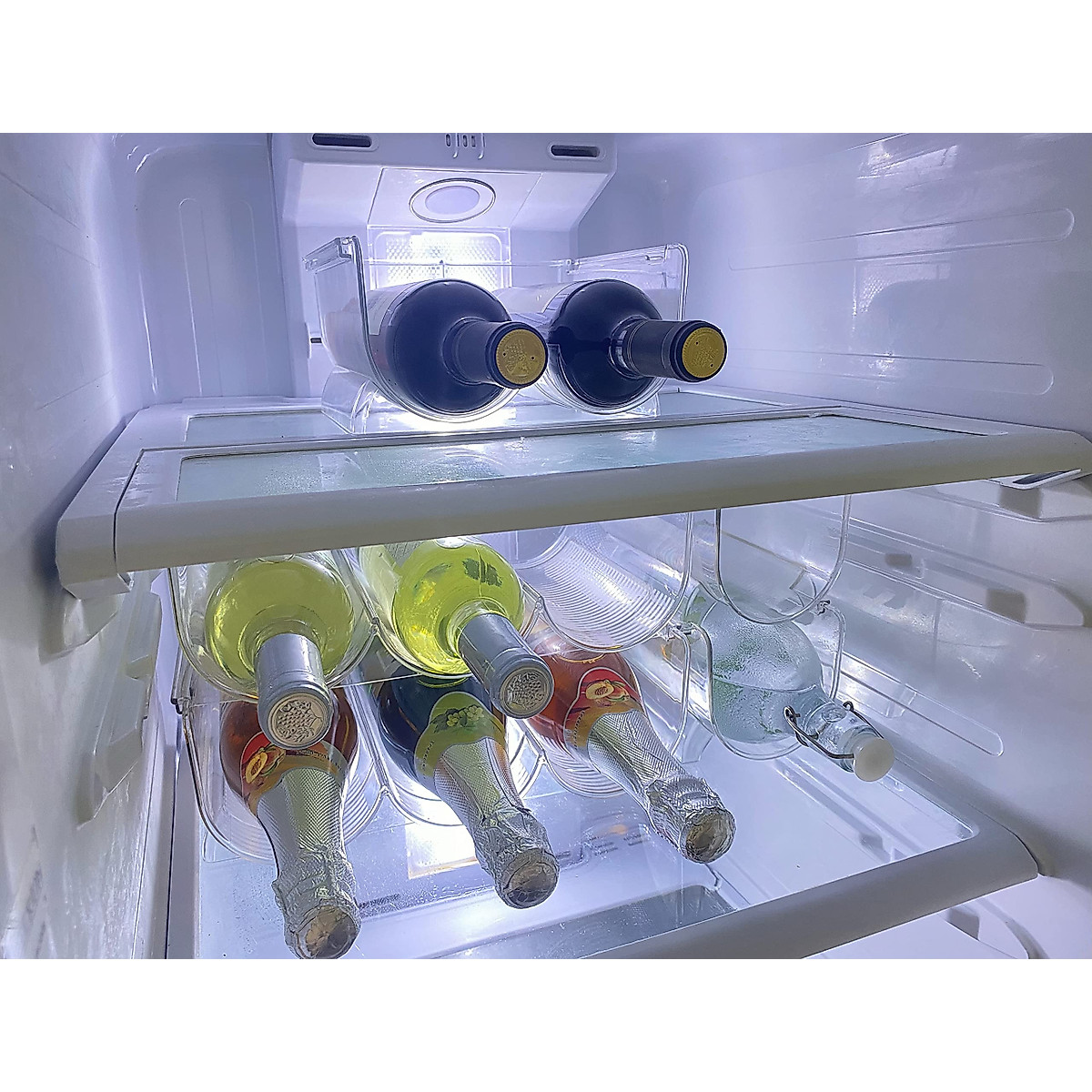 OKITCHEN Set of 2 Refrigerator Wine Rack, Cabinet Water Bottles Storage Organizer, Stackable Wine Rack for Kitchen Countertop Save Space, 1-Bottle 2 Packs