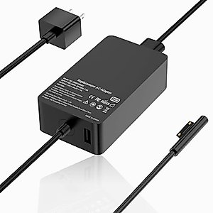 65W Surface Pro Charger for Microsoft Surface Pro 9 8 3 7 6 5 4 X Windows Surface Laptop Charger 5, 4, 3, 2, 1 Surface Go1, 2, Surface Book 3, 2, 1, with 5V 1A USB Charging Port, Support 44W, 36W, LED