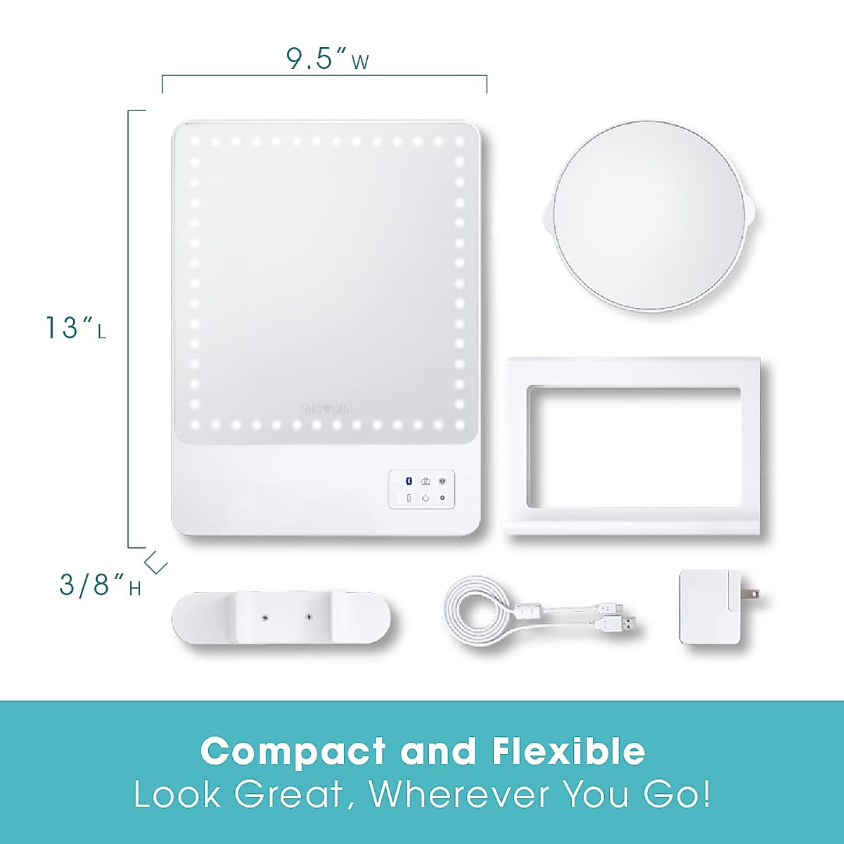 RIKI LOVES RIKI LED Vanity Mirror with Lights & Bluetooth - Portable Lighted Makeup Mirror with Magnification, Adjustable Stand, & Phone Clip | 5 Dimming Stages & HD Daylight Lighting Cosmetic Mirror