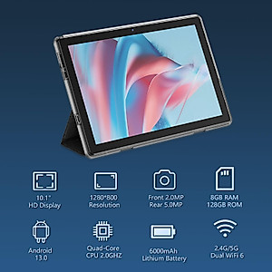 ECOPAD 2023 Android Tablet with Keyboard, Android 13 Tablet 8GB RAM 128GB ROM 1TB Expandable,10" Inch IPS 1280 * 800 Android Tablet with 2.4GHZ WiFi,BT 5.0 (Black)