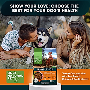 Only Natural Pet Raw Blends Grain-Free Dog Food, High Protein All-Natural Whole Ingredients & 100% Raw Meat Bites, Poultry Feast, Low Phosphorus, Dehydrated Mix for Large Breed & Picky Eaters, 4 lb