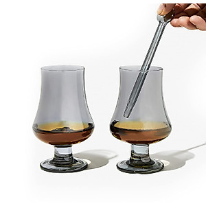 Amehla Handblown Whiskey Tasting Set of 2, 5-ounce Whisky Glasses with Water Dropper Pipette - Snifter for Sipping Bourbon Copita Scotch Glass Set for Nosing and Drinking Spirits