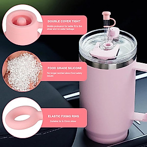 6 Pack Silicone Straw Cover Compatible with Stanley H2.0/1.0 Tumbler Cups All OZ, Reusable Drinking Straw Topper, Dust-Proof Straw Covers Cap for 6-10m/0.23-0.4inch Straws (2 Clear+2 white +2 pink)