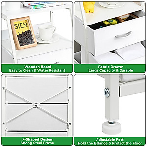 Dresser with 4 Drawers, Fabric Storage Tower for Bedroom, White Clothes Storage Drawers, Vertical Closet Organizer for Kids Room, Entryway, Nightstand Bedside Table, Sturdy Steel Frame & Wooden Top