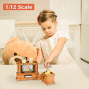 26pcs Miniature Dollhouse Furniture, 1:12 Doll House Furniture Table Chair TV Cabinet Set, Kitchen Pretend Play Toys with Cooktop Kettle, Mini Dollhouse Accessories for Birthday Christmas Party Gift