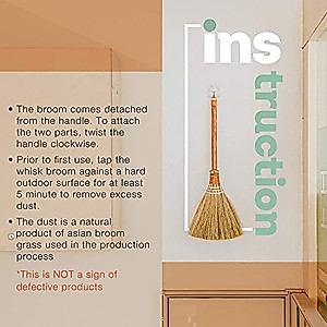 BMart Home Small Natural Whisk Sweeping Hand Handle Broom - Vietnamese Straw Soft Broom for Cleaning - Decoration Items - Indoor - Outdoor - 7.87'' Width, 24.4" Length