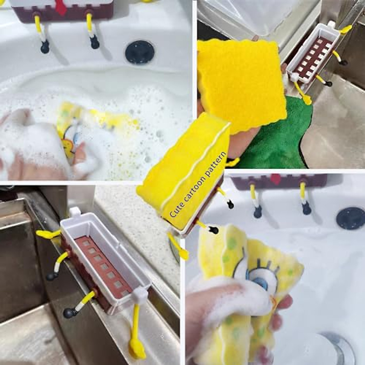 Cute Sponge Holder for Kitchen Sink, Kitchen Sponge Holder for Sink, Reusable Cleaning Sink Sponge with 4pc Sponge