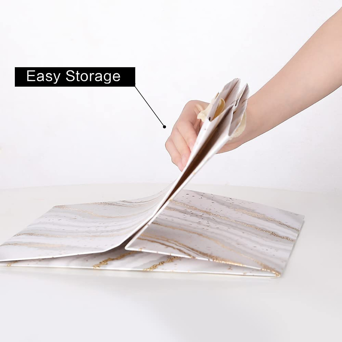 Yerpkefey 11.8" Large Gift Bags，Square Reusable Gift Bags Large for Birthday Wedding Christmas Presents Doll (White Gold)