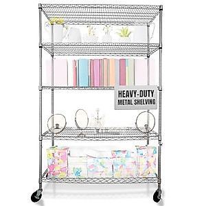 Crescent, Chrome, 48 x 18 x 76, 4000 LBS, Metal Shelves for Storage with Wheels, Ideal for Garage Shelving, 5 Tier Wire Shelving Rack for Kitchen Storage, Heavy Duty Shelving for Home Storage