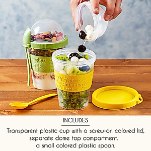 Yogurt Parfait Cups for Breakfast, Oatmeal or Fruit Container, Snack Bowl and Spoon for Lunch Box, Portable & Reusable, 2 PCs (Green & Yellow)