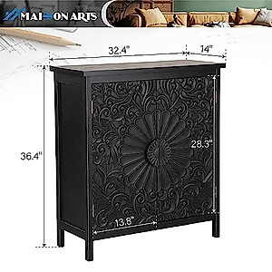 MAISON ARTS Black Accent Cabinet with Doors Distressed Storage Cabinet Farmhouse Cabinet Kitchen Bar Wine Cabinet Solid Wood Frame for Entryway Living Room Bedroom